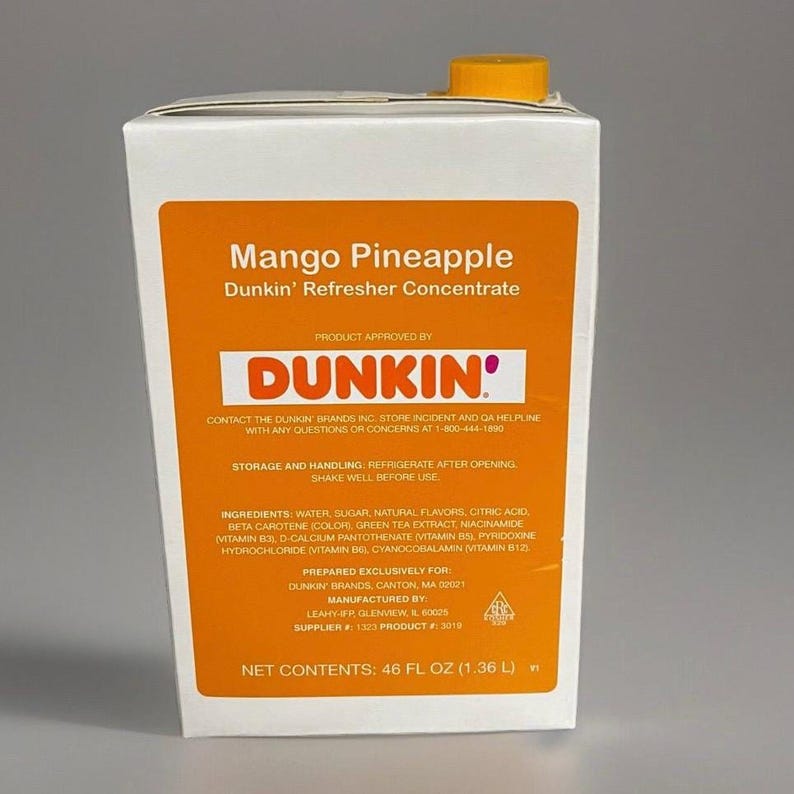 Dunkin Mango Pineapple Refresher Concentrate 46oz/1.6l New Sealed With ...