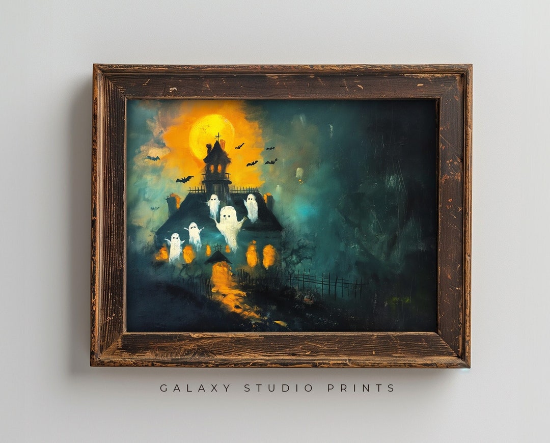 Ghosts Spooky Wall Print, Ghosts at the Haunted House Printable Poster ...