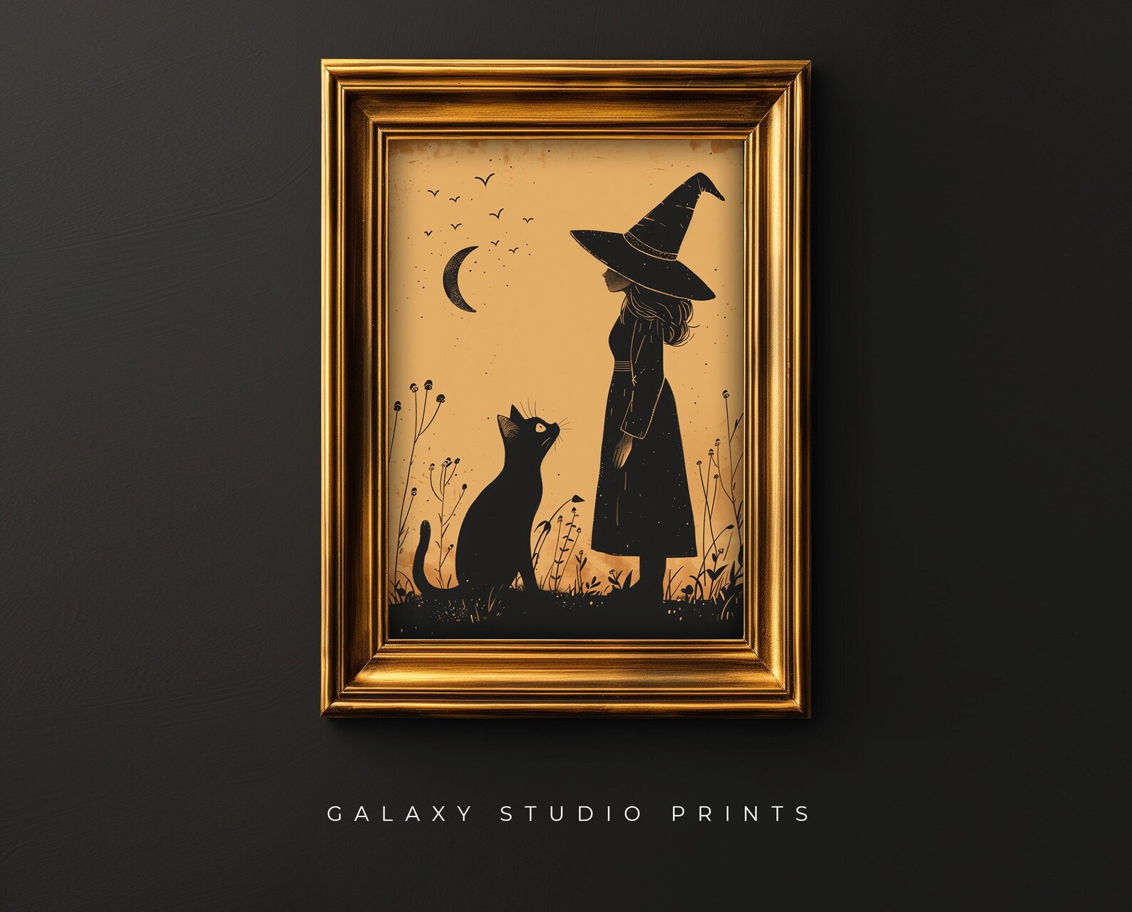 Halloween Art Print Witch and Her Cat Wall Art, Whimsical Halloween ...