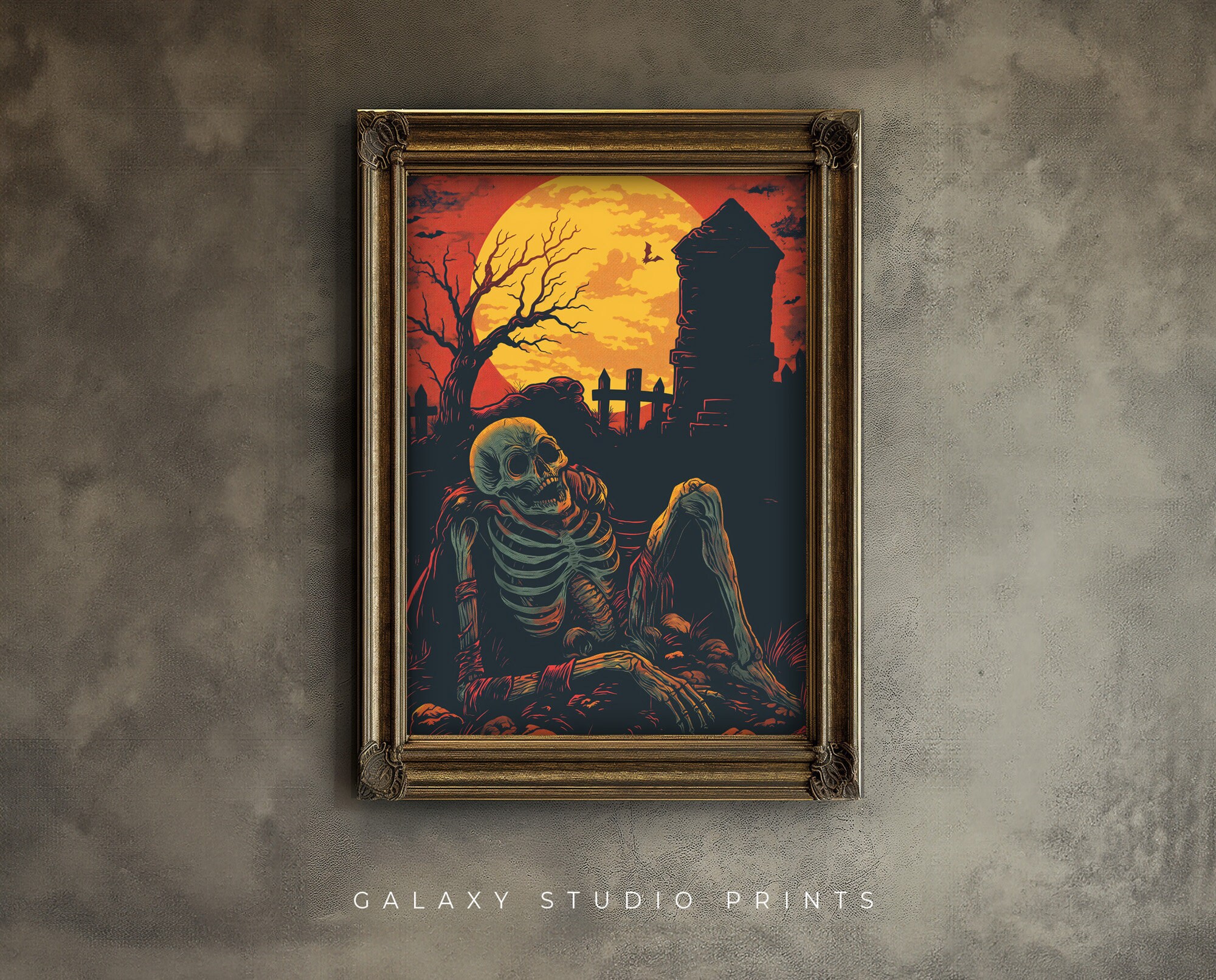 Halloween Creepy Skeleton Print Wall Art , Classic Horror Printable ...