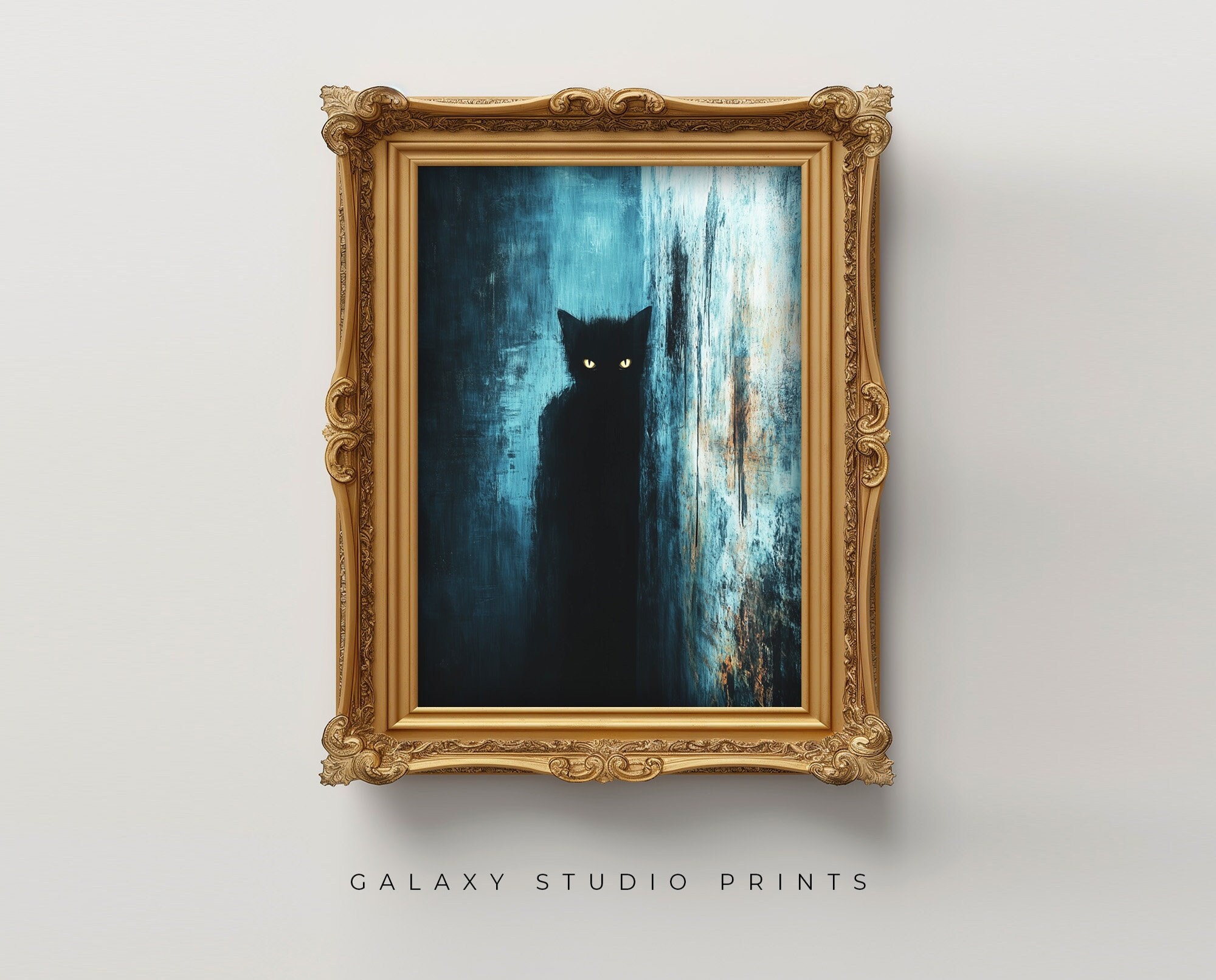 Black Cat Ghost Halloween Wall Art, Dark Academia Decor, Printable ...