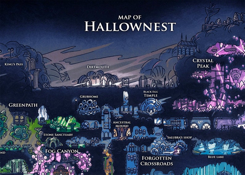 Hollow Knight Map Poster, Game Art Wall Decor, Hallownest World Map ...