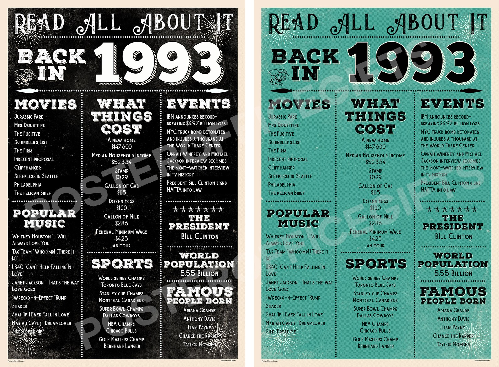 Back in 1993 ( the Year You Were Born ) PRINTABLE Birthday Poster ...