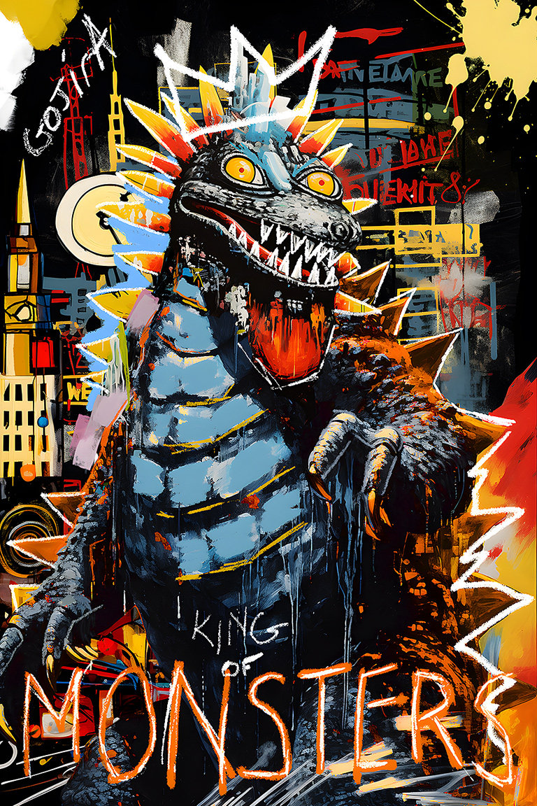 Godzilla Gojira - King of the Monsters - Jean Michel Basquiat Inspired ...