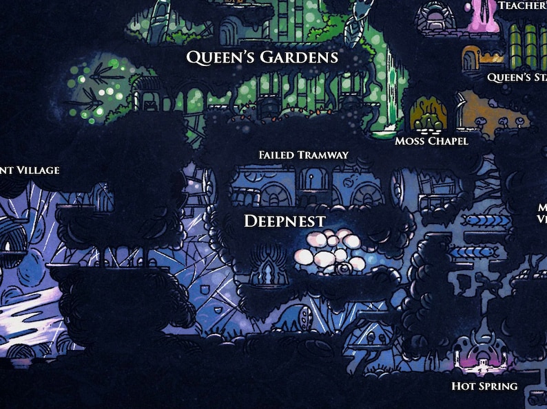 Hollow Knight Map Poster, Game Art Wall Decor, Hallownest World Map ...