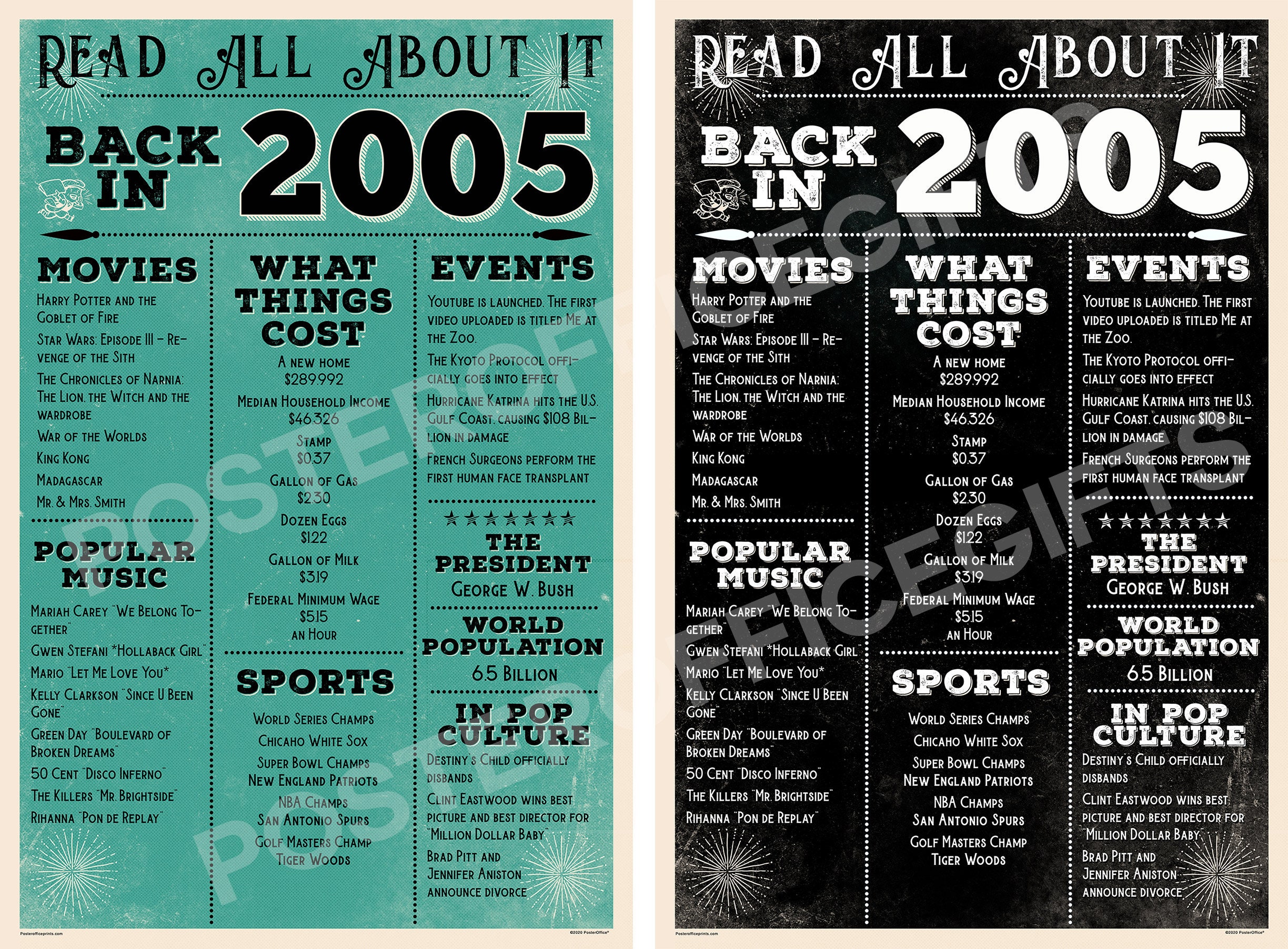 Back in 2005 ( the Year You Were Born ) PRINTABLE Birthday Poster ...