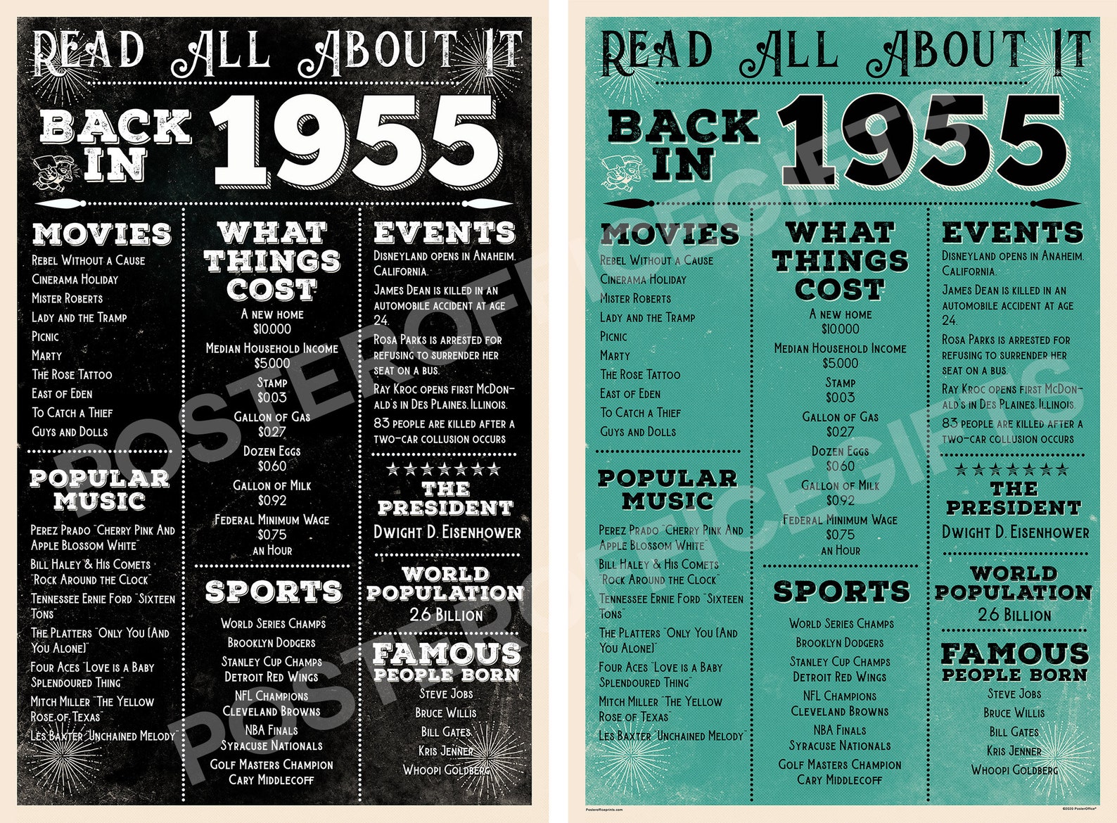 Back in 1955 ( the Year You Were Born ) PRINTABLE Birthday Poster ...