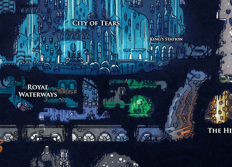 Hollow Knight Map Poster, Game Art Wall Decor, Hallownest World Map ...