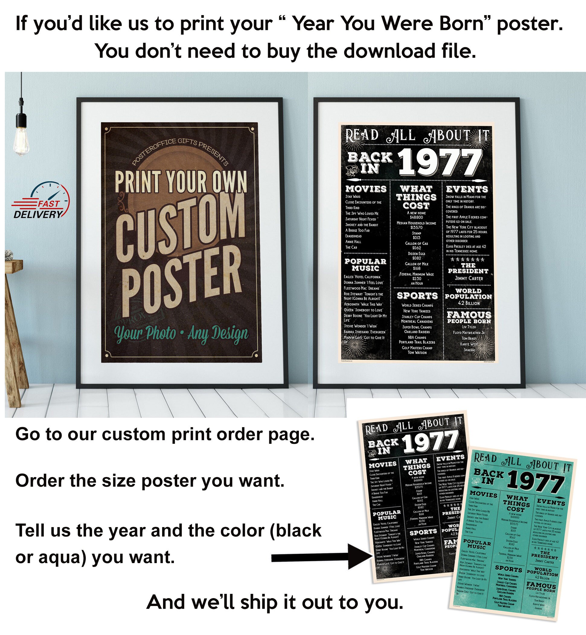 Back in 1974 the Year You Were Born PRINTABLE Birthday Poster Birthday Party Decorations Instant ...