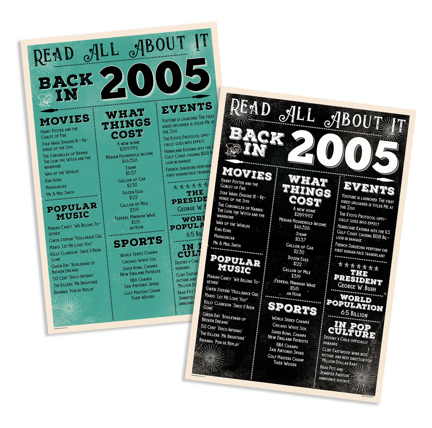 Back in 2005 the Year You Were Born PRINTABLE Birthday Poster Birthday ...