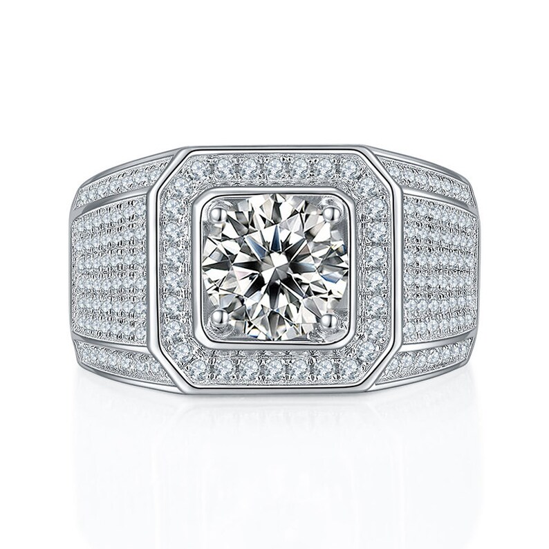 Sterling Silver Men's Moissanite Ring Cluster 1ct 2ct - Etsy
