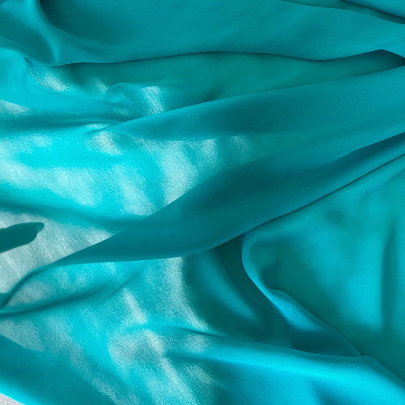 Aqua Green Chiffon Sheer See Through Fabric, Green Solid Chiffon by ...