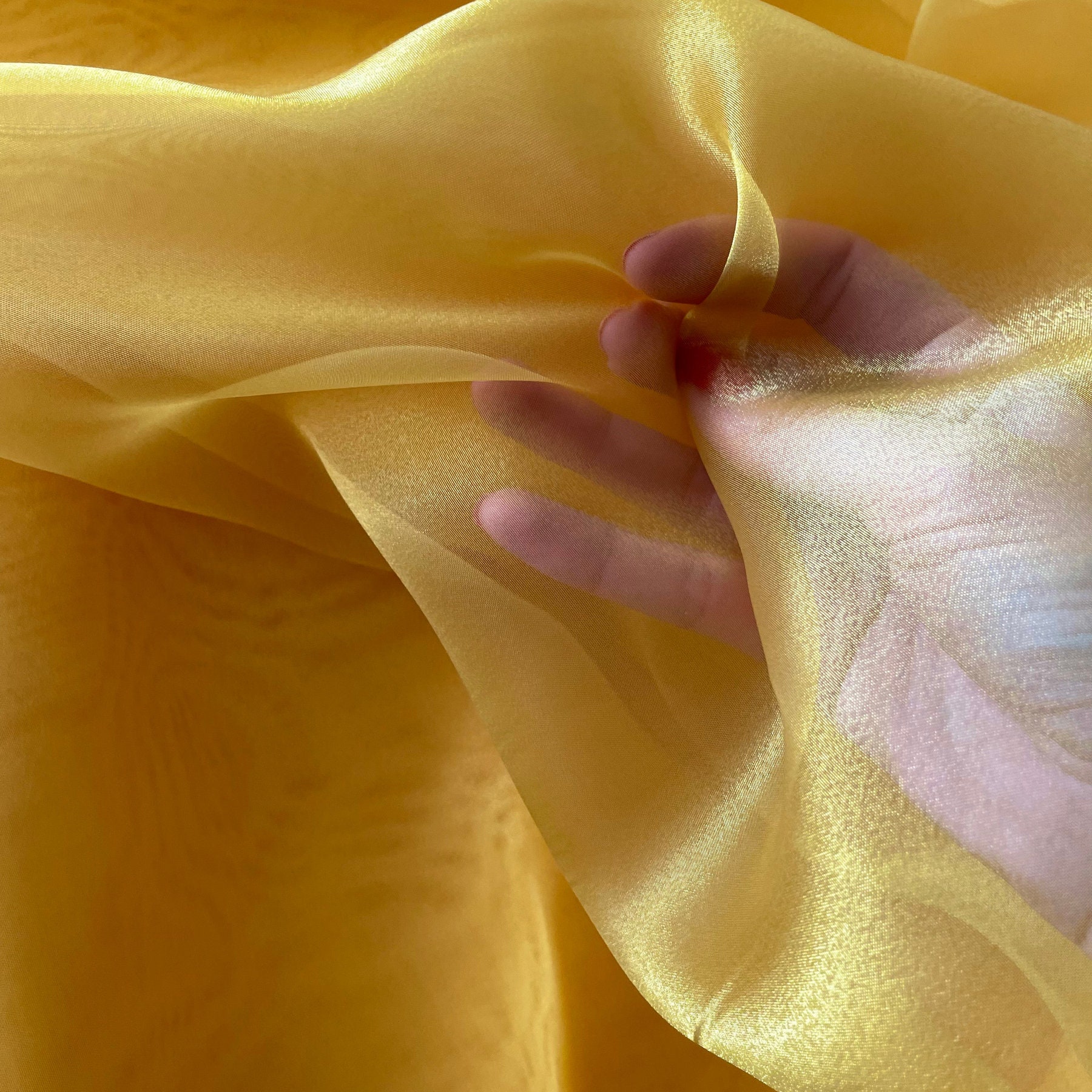Yellow Crystal Organza Fabric by the Yard, Yellow Sheer Organza Fabric ...