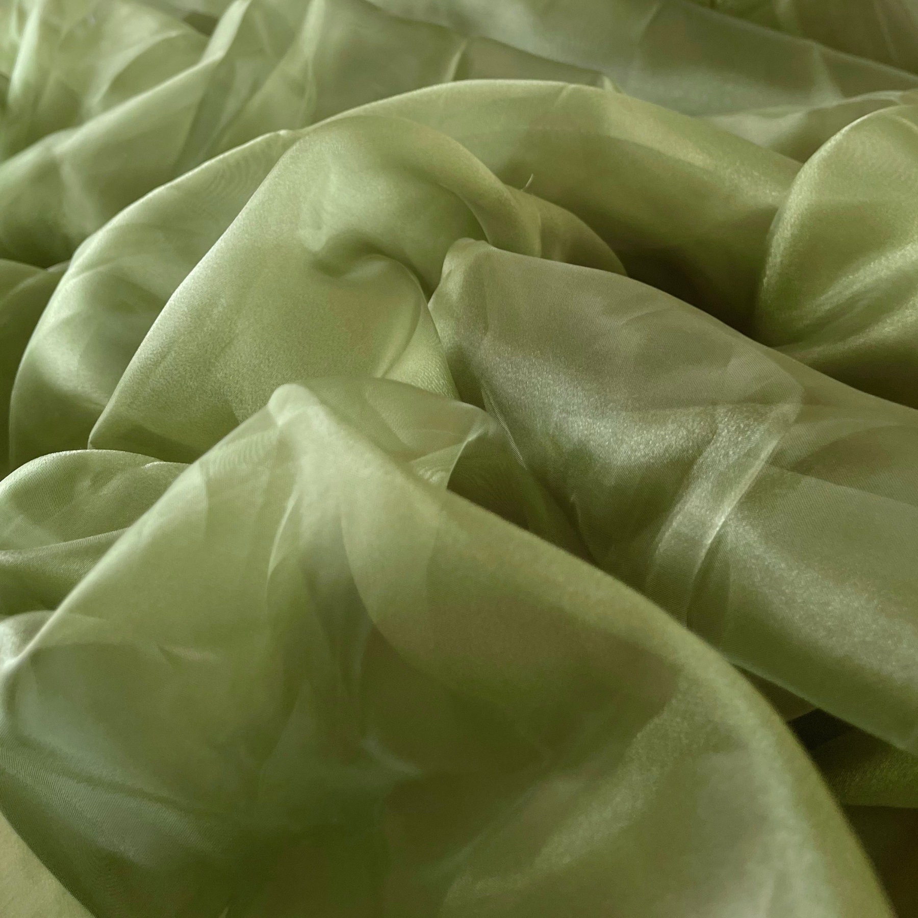 Olive Green Crystal Organza Fabric by the Yard, Olive Sheer Organza ...