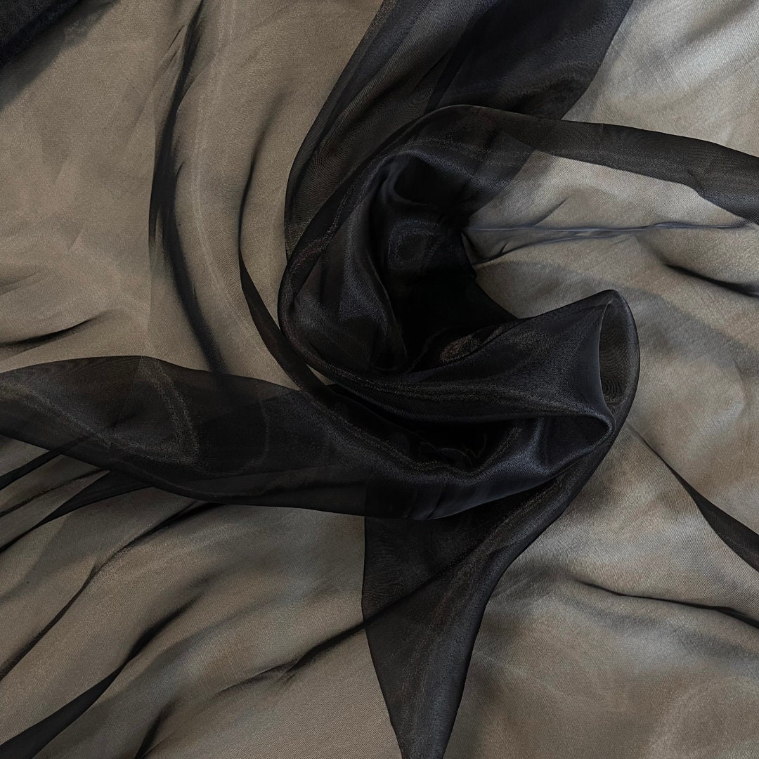 Black Crystal Organza Fabric by the Yard, Black Sheer Organza Fabric ...