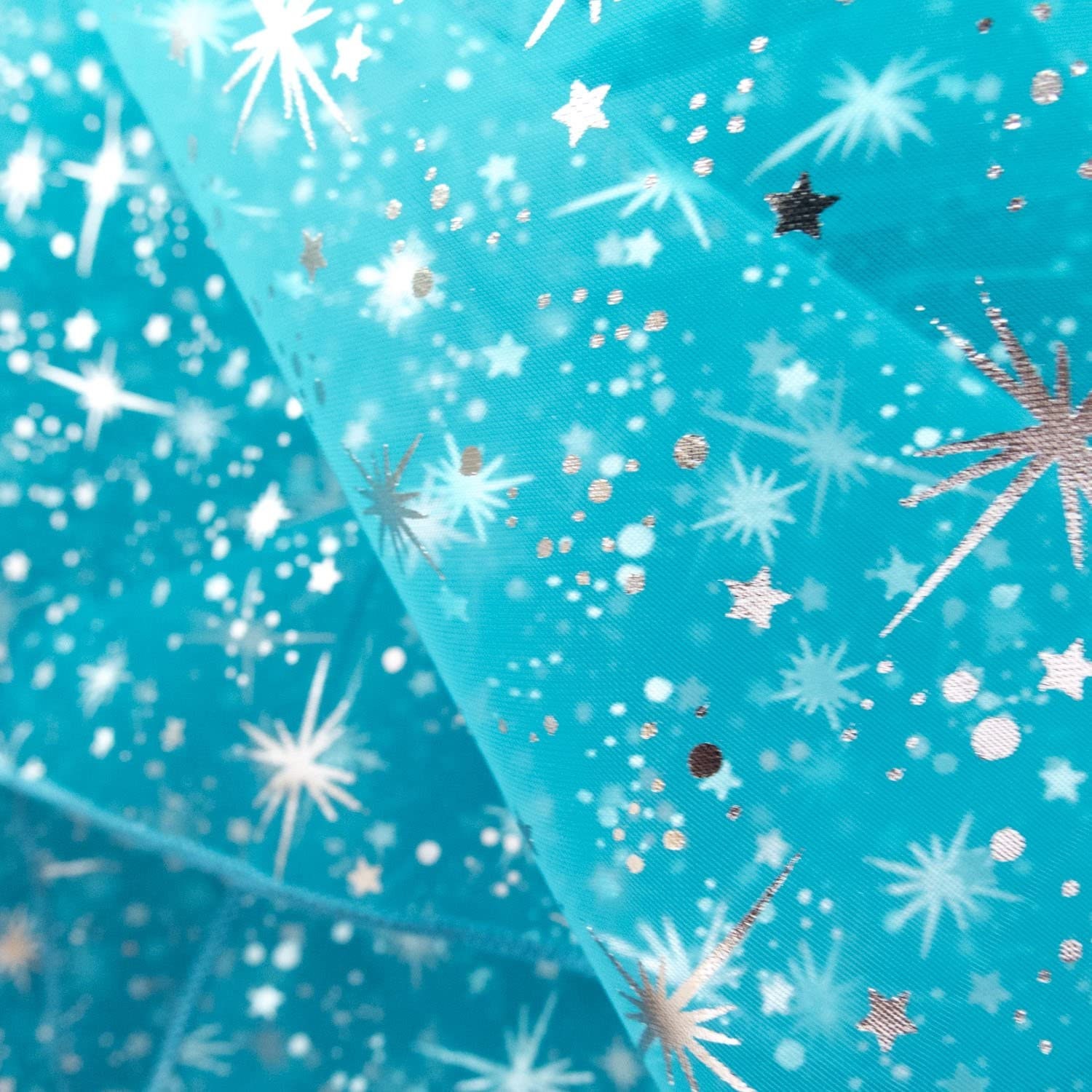 Turquoise Crystal Organza Fabric by the Yard, Silver Snowflake Aqua ...