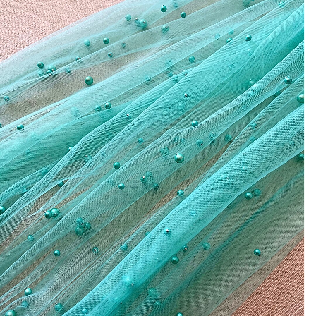Mint Tulle Fabric, Soft Blue Tulle Bead Pearl Lace Fabric, Scattered ...