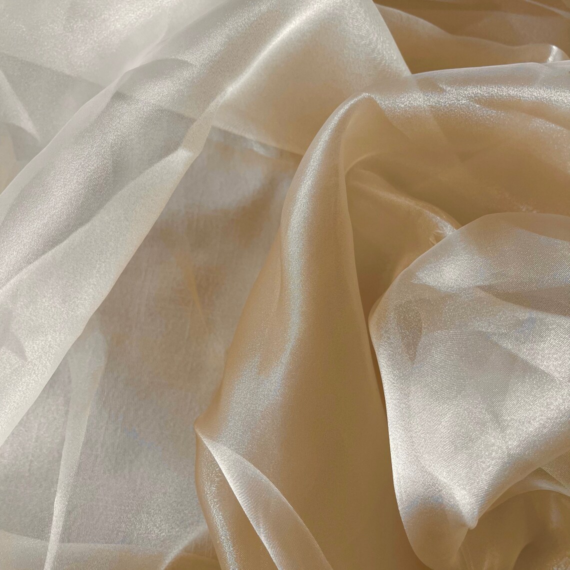 Champagne Crystal Organza Fabric by the Yard, Light Gold Sheer Organza ...