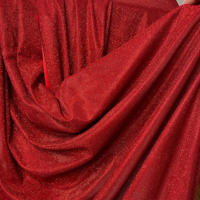 Red Metallic Lurex Glitter Fabric, Knit Shimmer Fabric for Gown ...