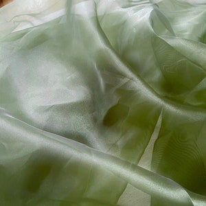 Olive Green Crystal Organza Fabric by the Yard, Olive Sheer Organza ...