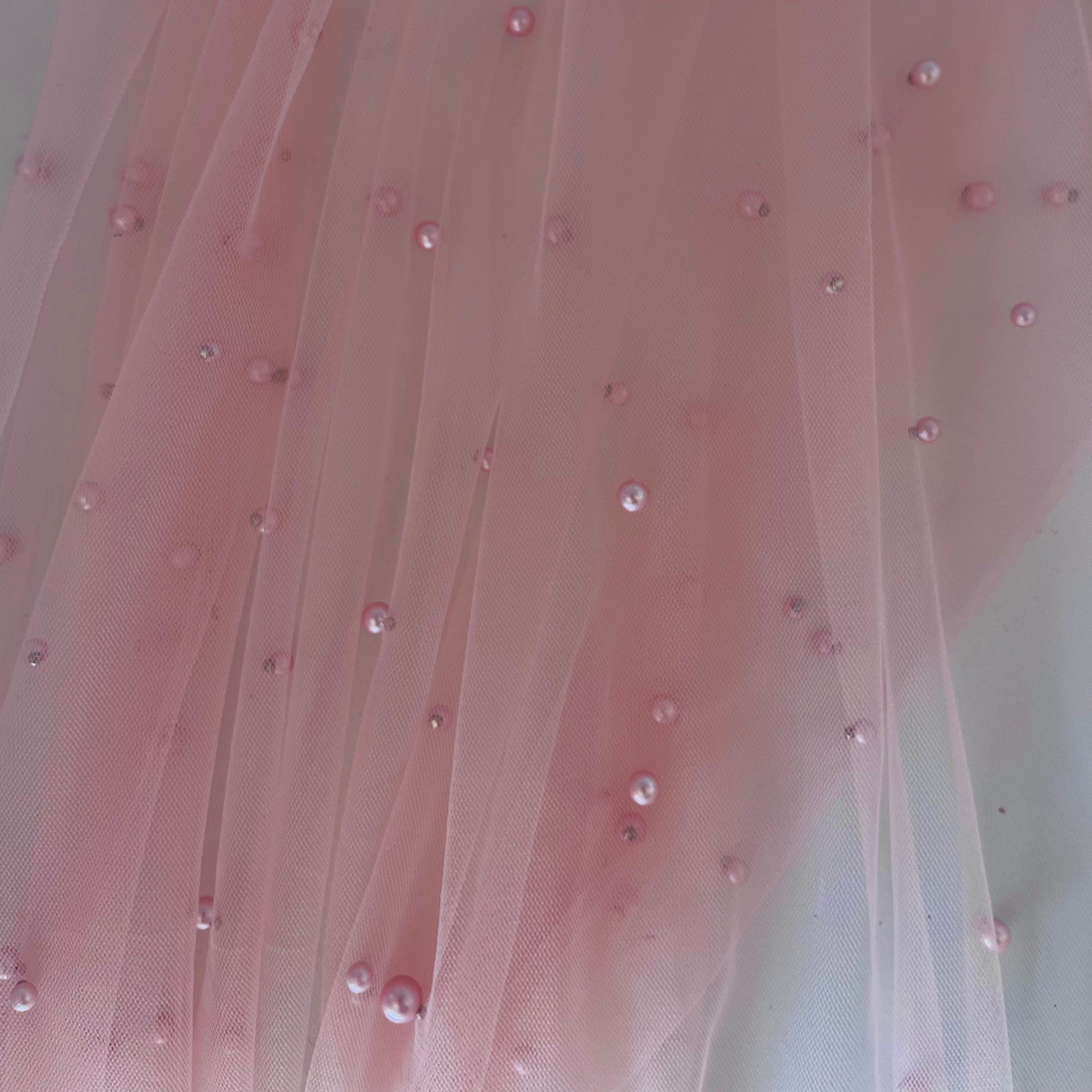 Blush Pink Pearl Tulle Fabric by the Yard, Baby Pink Beaded Tulle ...