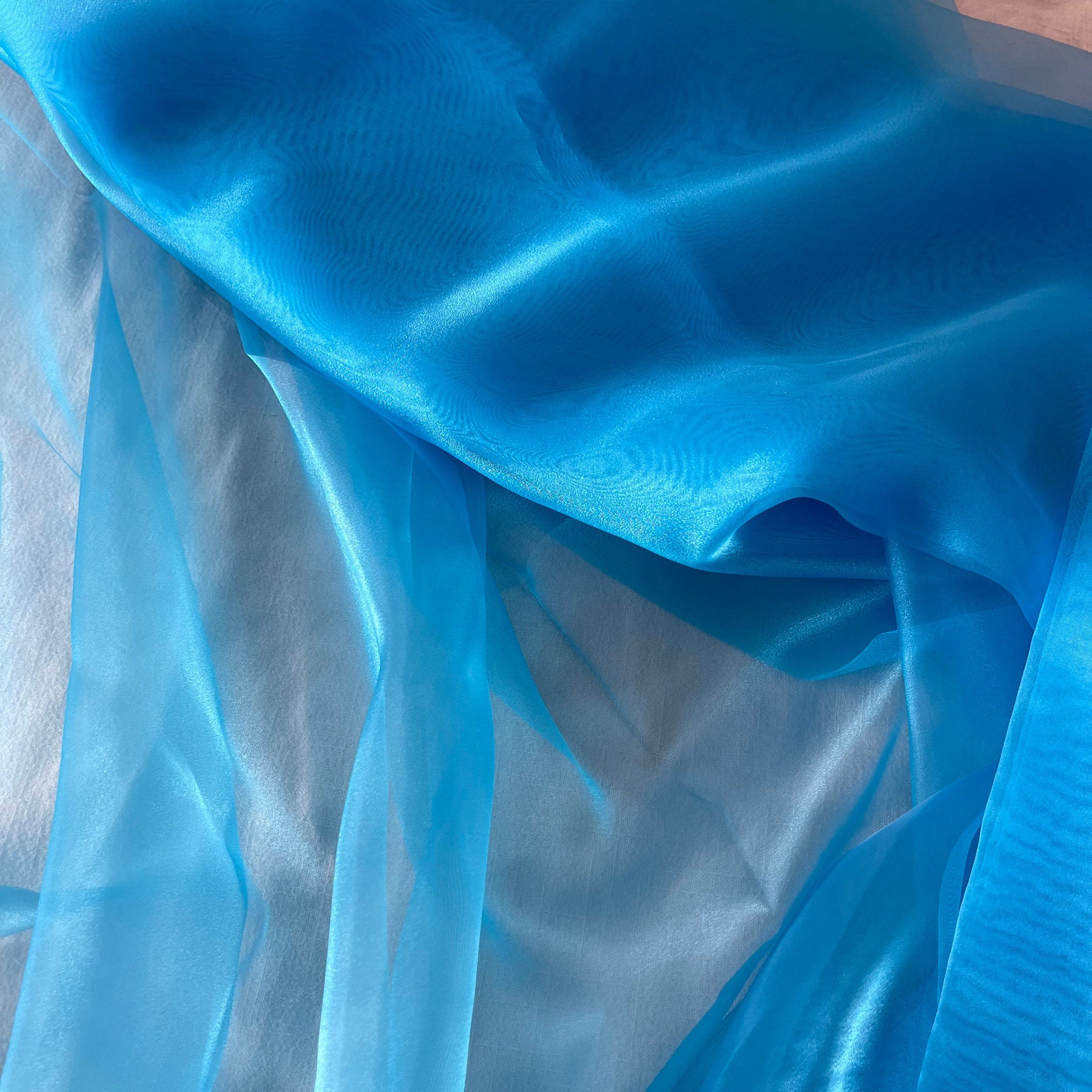Azure Blue Organza Fabric, Sheer Fabric by the Yard, Breathable Blue ...
