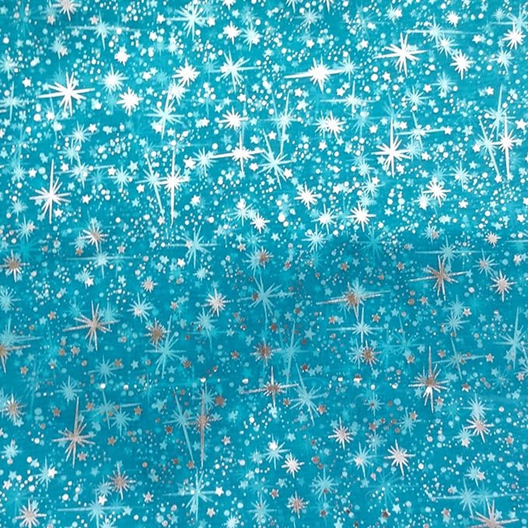 Turquoise Crystal Organza Fabric by the Yard, Silver Snowflake Aqua ...