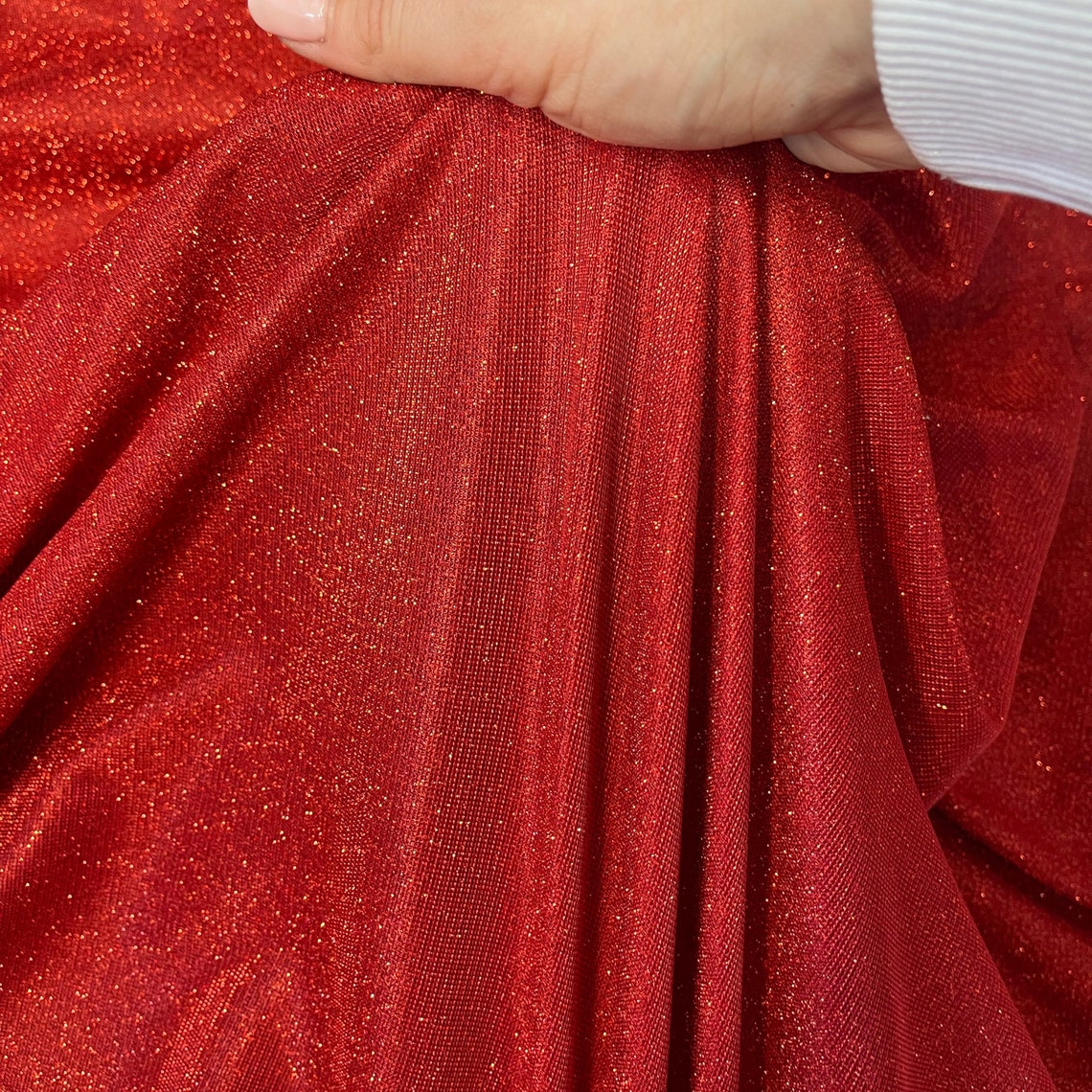 Red Metallic Lurex Glitter Fabric, Knit Shimmer Fabric for Gown ...