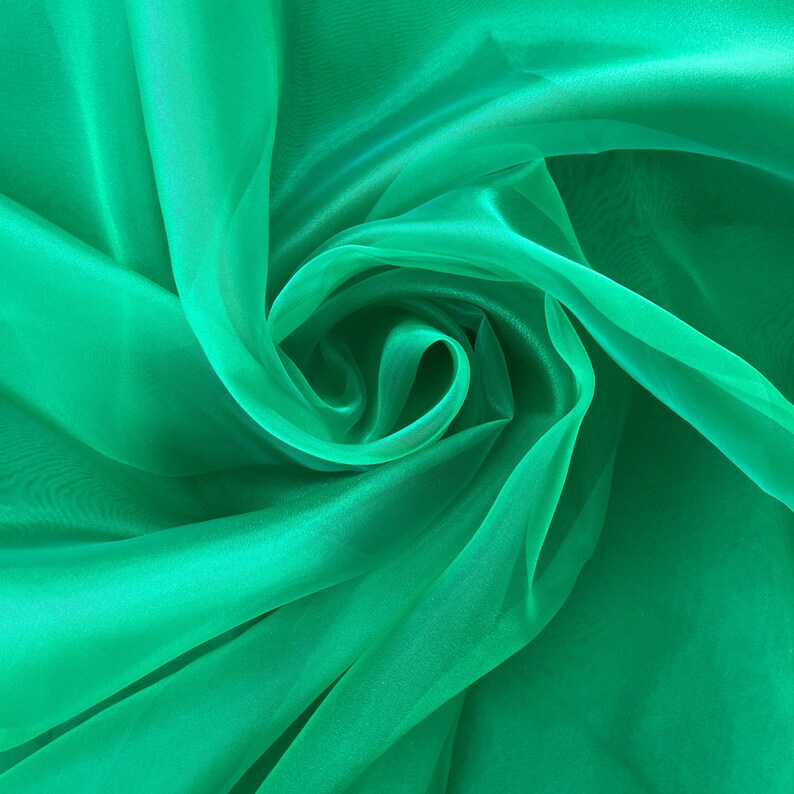 Green Crystal Organza Fabric by the Yard, Kelly Green Sheer Organza ...