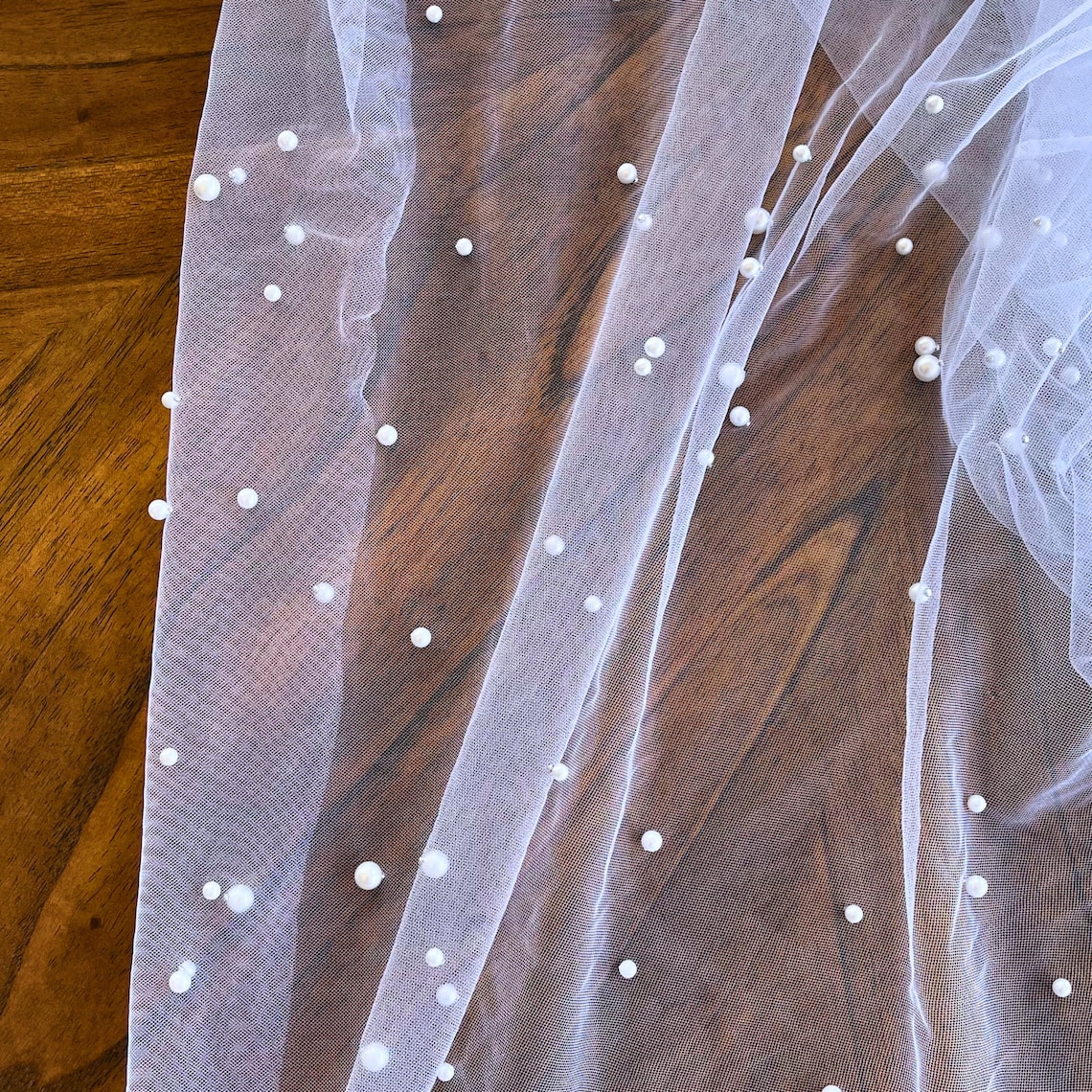 White Beaded Tulle Fabric by the Yard, Scattered Pearl Tulle Fabric for ...