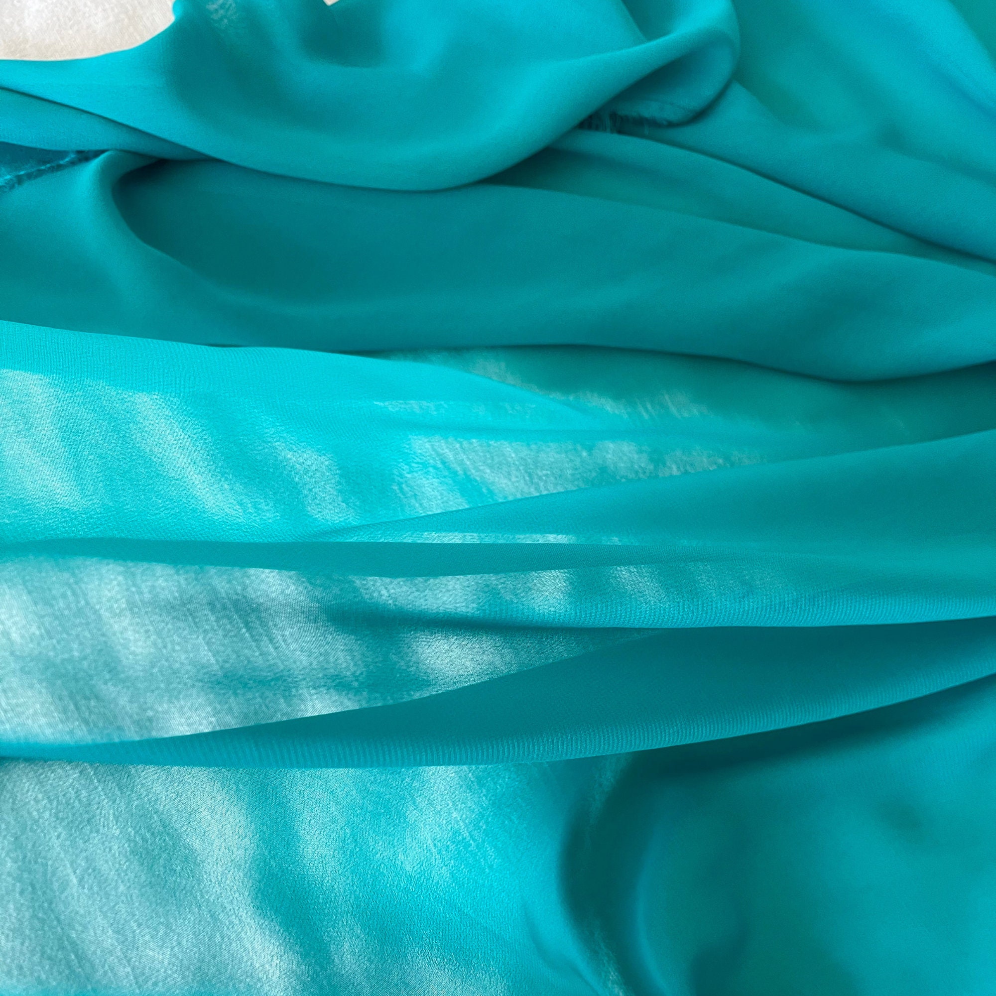 Aqua Green Chiffon Sheer See Through Fabric, Green Solid Chiffon by ...