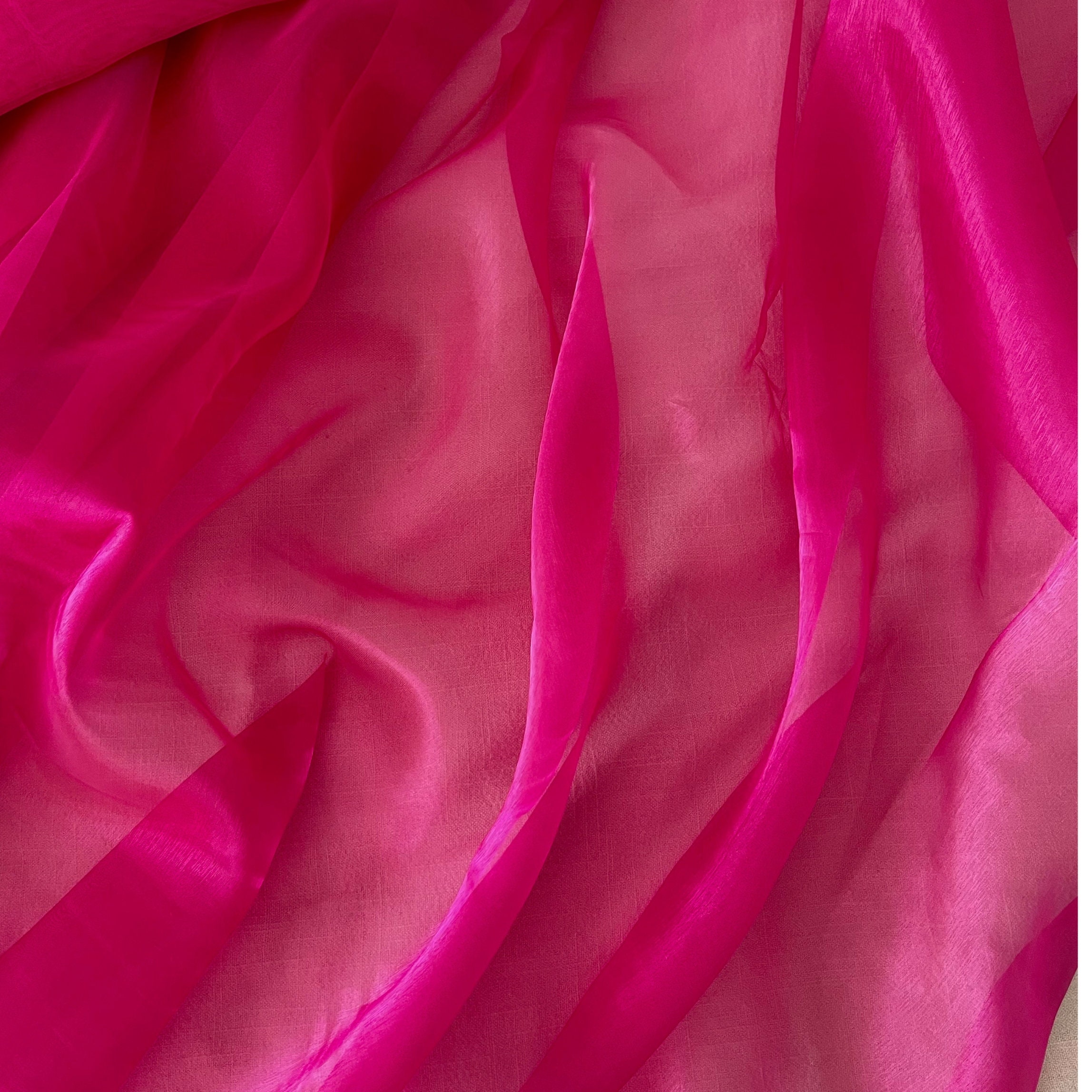 Fuchsia Crystal Organza Fabric by the Yard, Hot Pink Sheer Organza ...