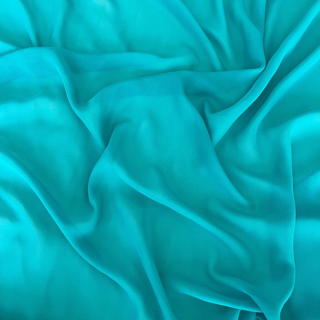 Aqua Green Chiffon Sheer See Through Fabric, Green Solid Chiffon by ...