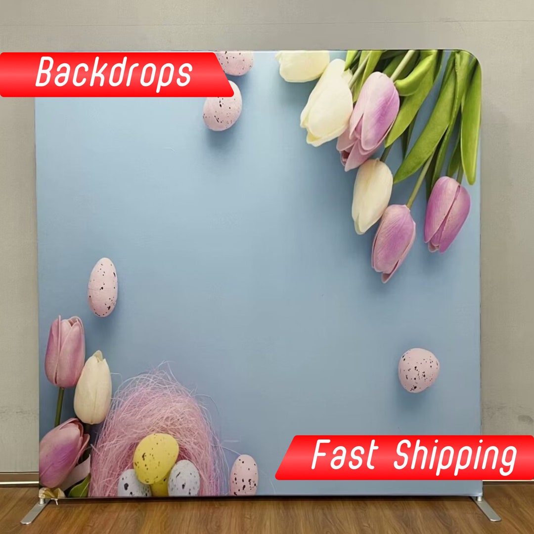 Easter Eggs and Tulips Backdrop for Photo Booths, Pillow Cover Tension ...