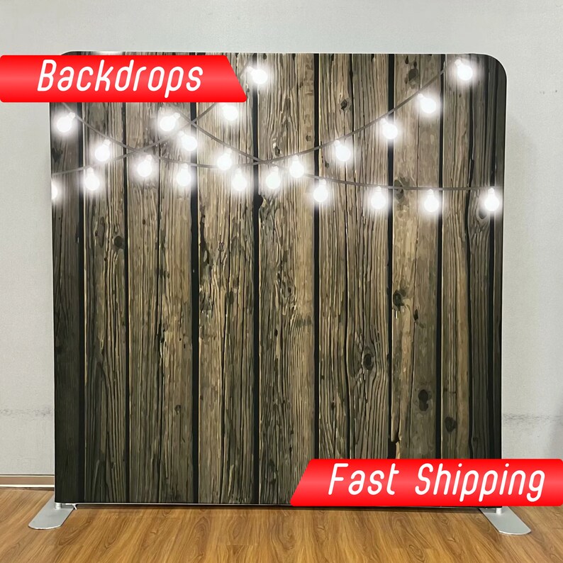 Rustic Boards and Lights Backdrop for Photo Booths, Pillow Cover ...