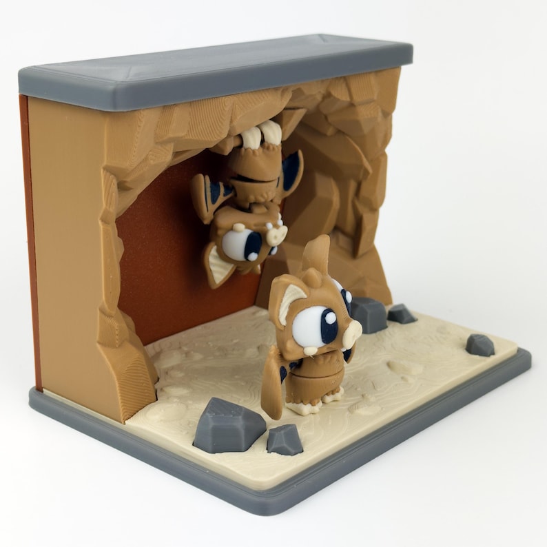 Bat Cave Play Set Diorama– Kawaii Mini Articulating Bats in a Cozy Cave ...