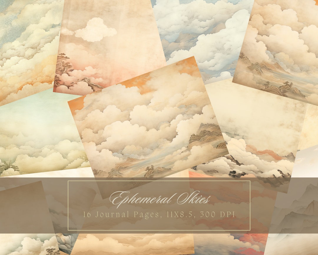 Vintage Clouds Printable Junk Journal Pages Grunge Paper Japanese ...