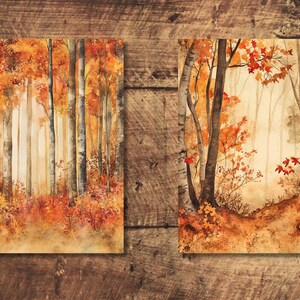 Watercolor Autumn Forest Junk Journal Kit Fall Trees Printable Digital ...