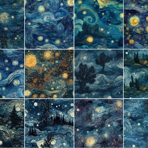 Van Gogh Starry Night Digital Paper Set Seamless Patterns Impressionist ...