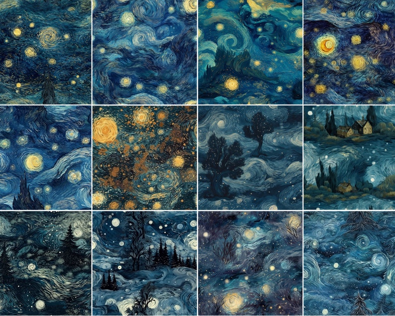 Van Gogh Starry Night Digital Paper Set Seamless Patterns - Etsy Australia