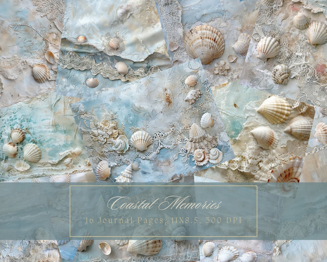 Coastal Junk Journal Kit Beach Lace Journal Page Shell Digital Paper ...