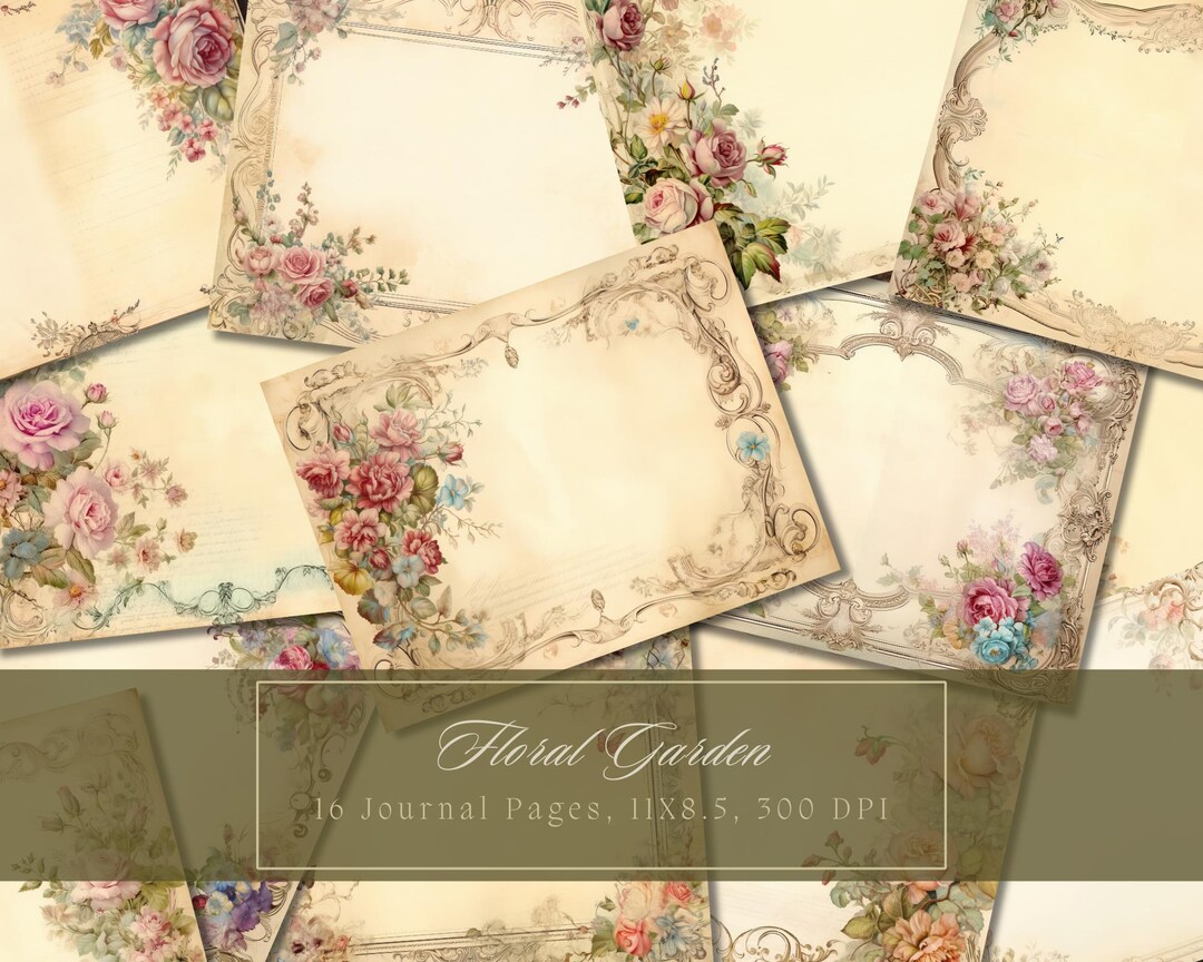 Vintage Floral Printable Junk Journal Pages Grunge Lined Paper Vintage ...