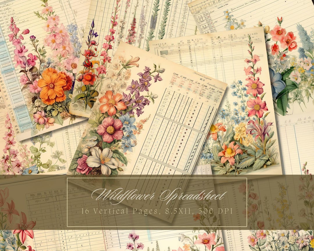 Wildflower Junk Journal Kit Floral Double Journal Pages Flower Digital ...