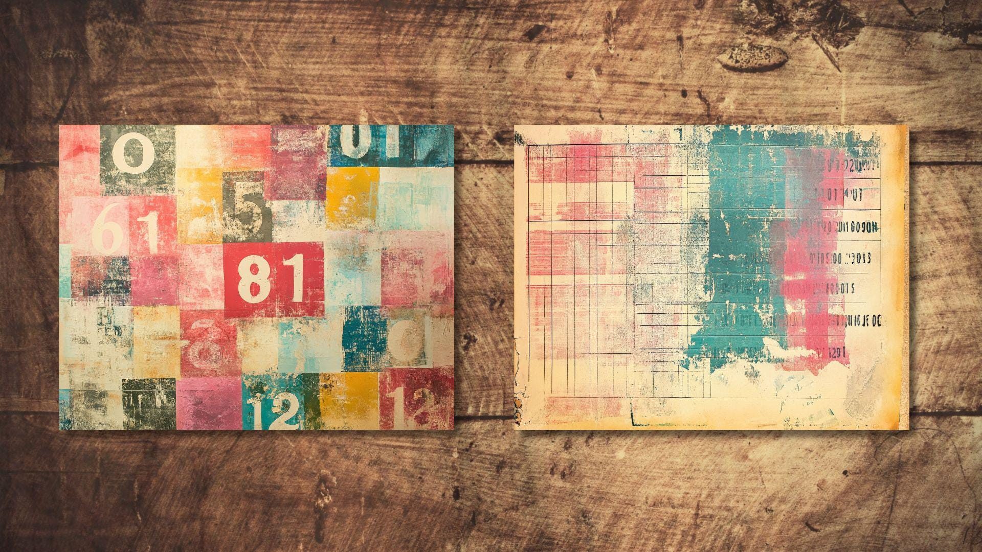 Acid Wash Collage Junk Journal Kit Numbers Printable Pages Grunge Mixed ...