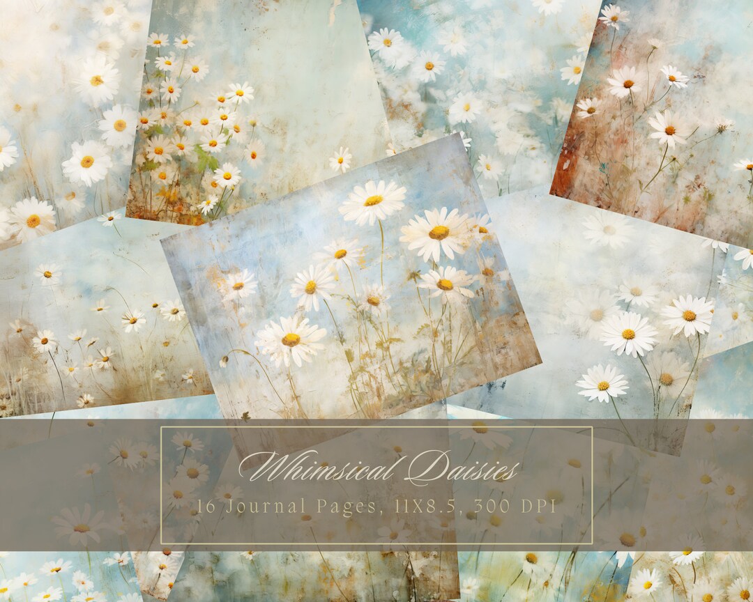Daisy Junk Journal Kit Vintage Floral Journal Daisies Digital Paper for ...