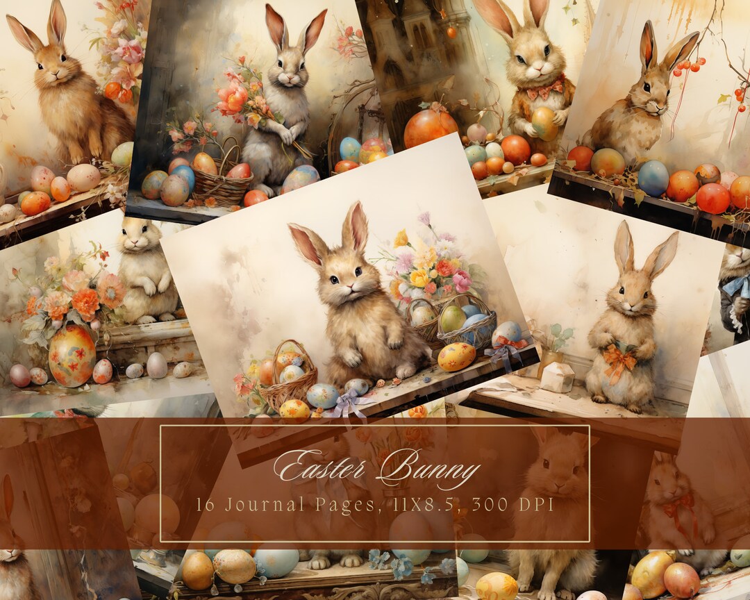 Easter Bunnies Junk Journal Kit Easter Eggs Vintage Ephemera Bunny ...