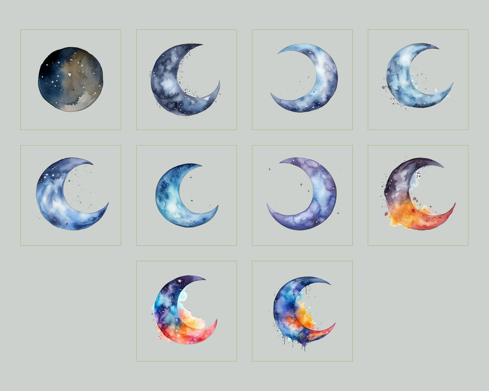 20 Watercolour Moon Clip Art Bundle Crescent Moon Watercolour - Etsy