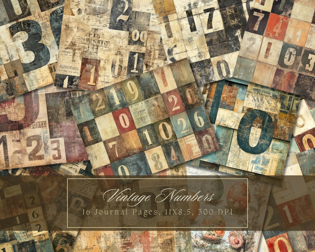 Number Collage Junk Journal Kit Numbers Printable Pages Grunge Mixed ...