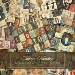 Number Collage Junk Journal Kit Numbers Printable Pages Grunge Mixed ...