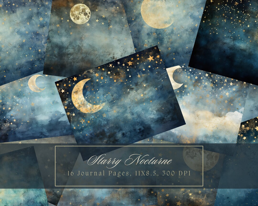 Watercolor Moon Junk Journal Kit Celestial Journal Pages Starry Sky ...